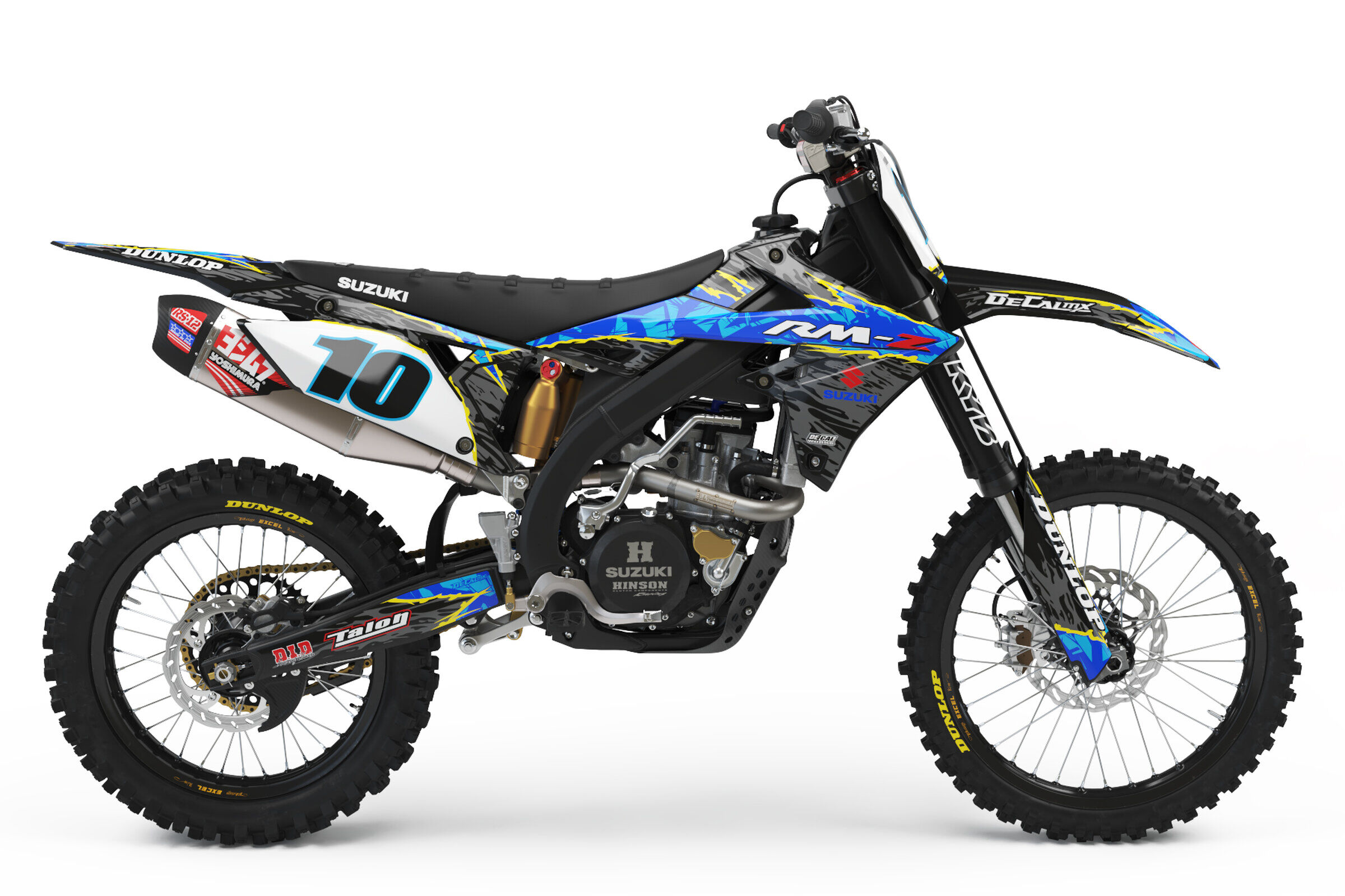 Suzuki RM125 Black/Yellow T-10 Number Plate Graphics Kit with Airbox