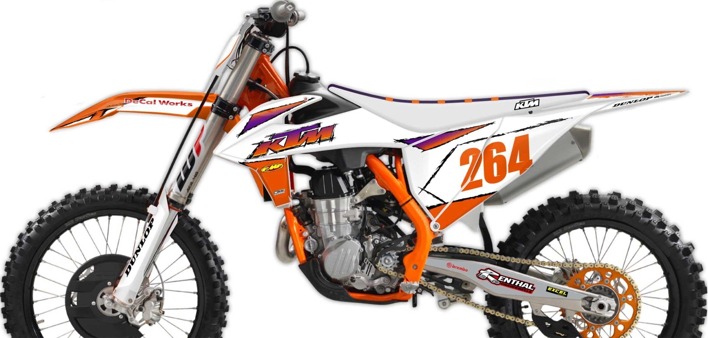 KTM SXF White/Orange Sipes Retro Ready Made Complete Graphics Kit
