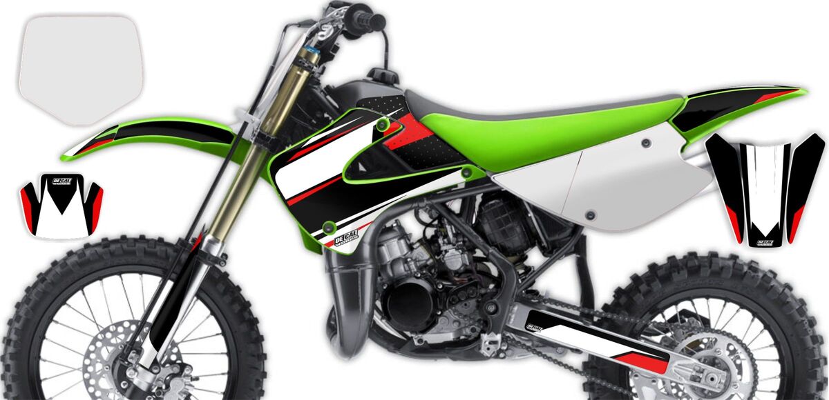 Kawasaki KX85 Black/White T-1 Semi Custom Complete Graphics Kit