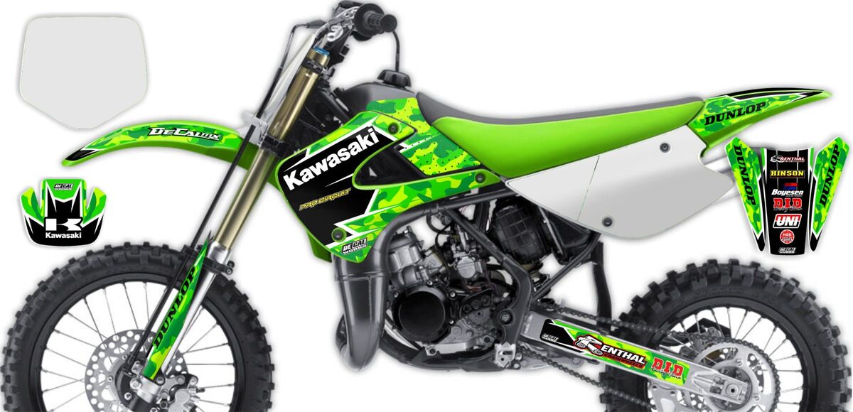 Kawasaki KX85 Green/Black Traditional Camo Number Plate Graphics Kit