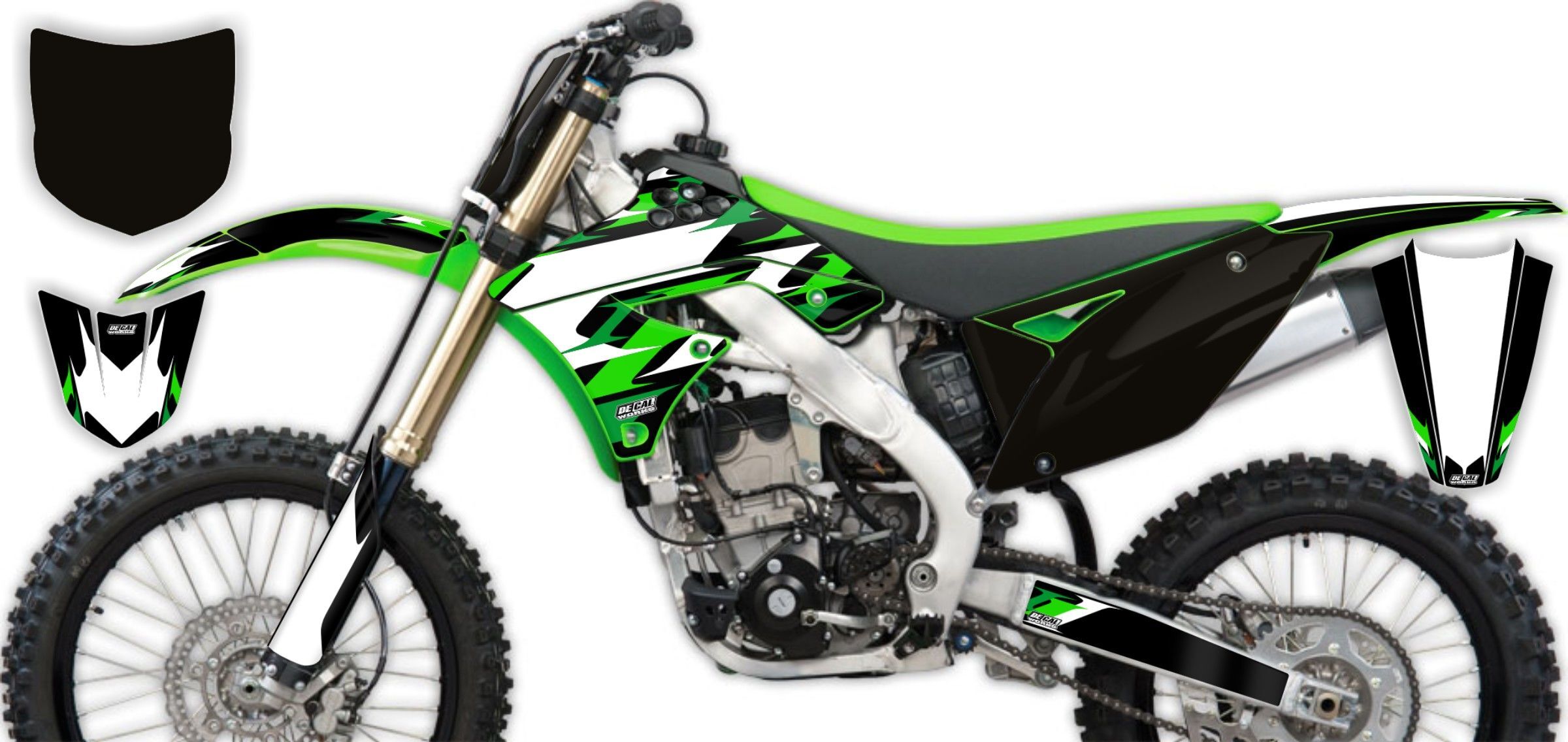 Kawasaki KX250F Black/White T-6 Semi Custom Complete Graphics Kit