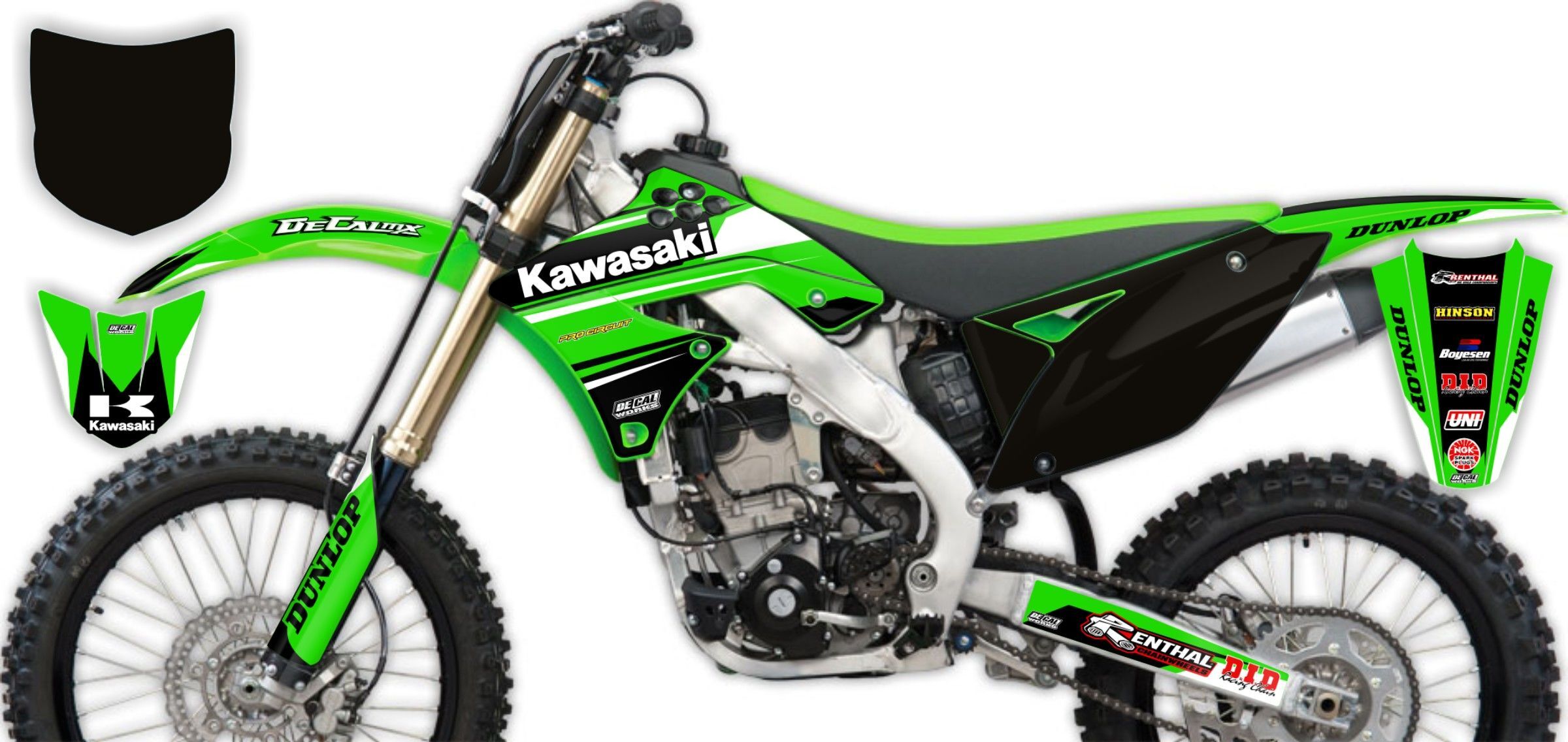 Kawasaki KX250F Green/Black T-1 Number Plate Graphics Kit