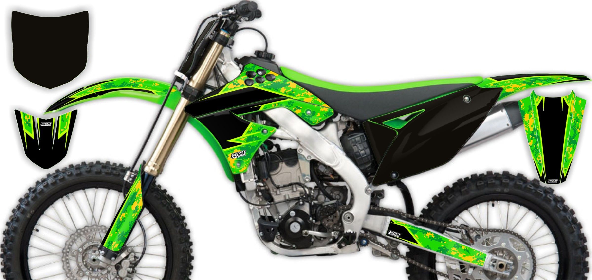 Kawasaki KX250F Green/Black Digital Camo Semi Custom Rad Graphics Kit
