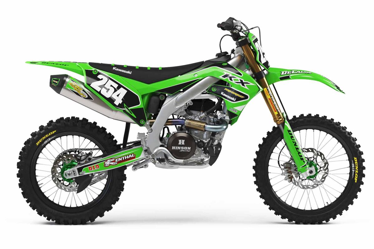 Kawasaki KX250F Black/Green T-2 Semi Custom Complete Graphics Kit