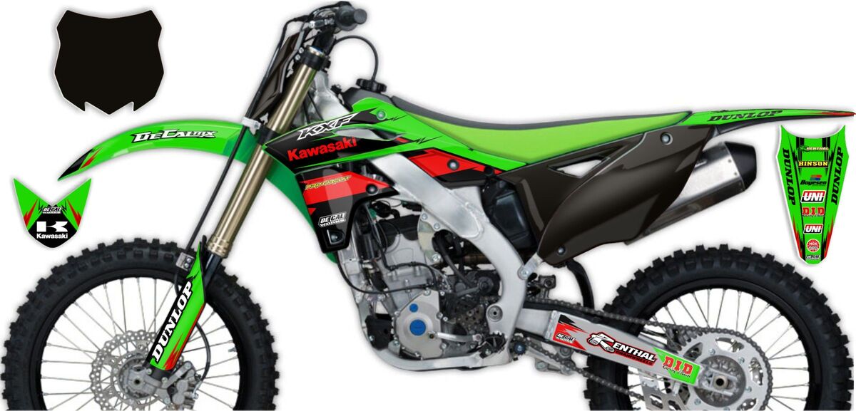 Kawasaki KX250F Black/Green T-15 Ready Made Complete Graphics Kit