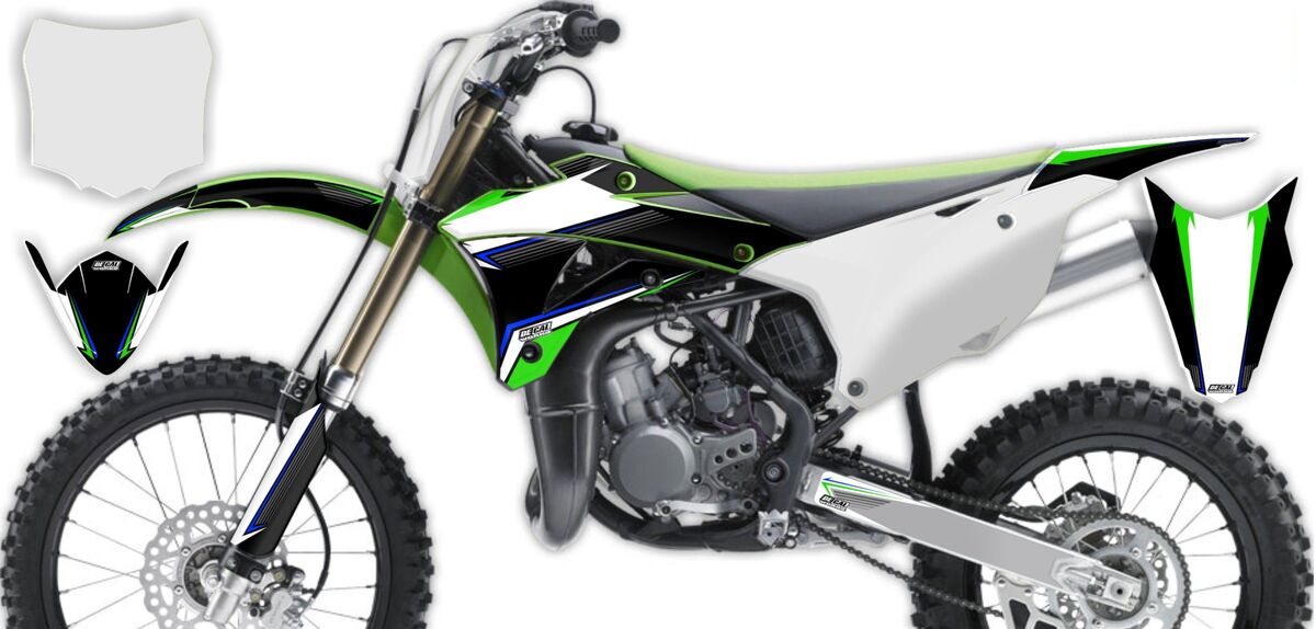 Kawasaki KX85 Black/White T-12 Semi Custom Complete Graphics Kit