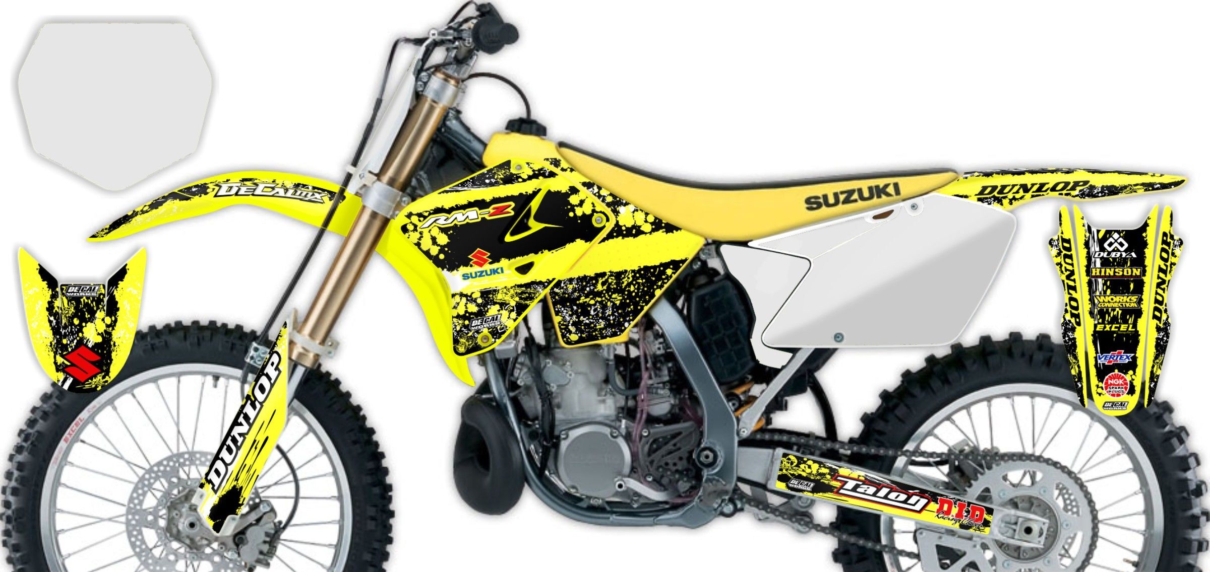 Suzuki RM125 Yellow/Black T-5 Number Plate Graphics Kit