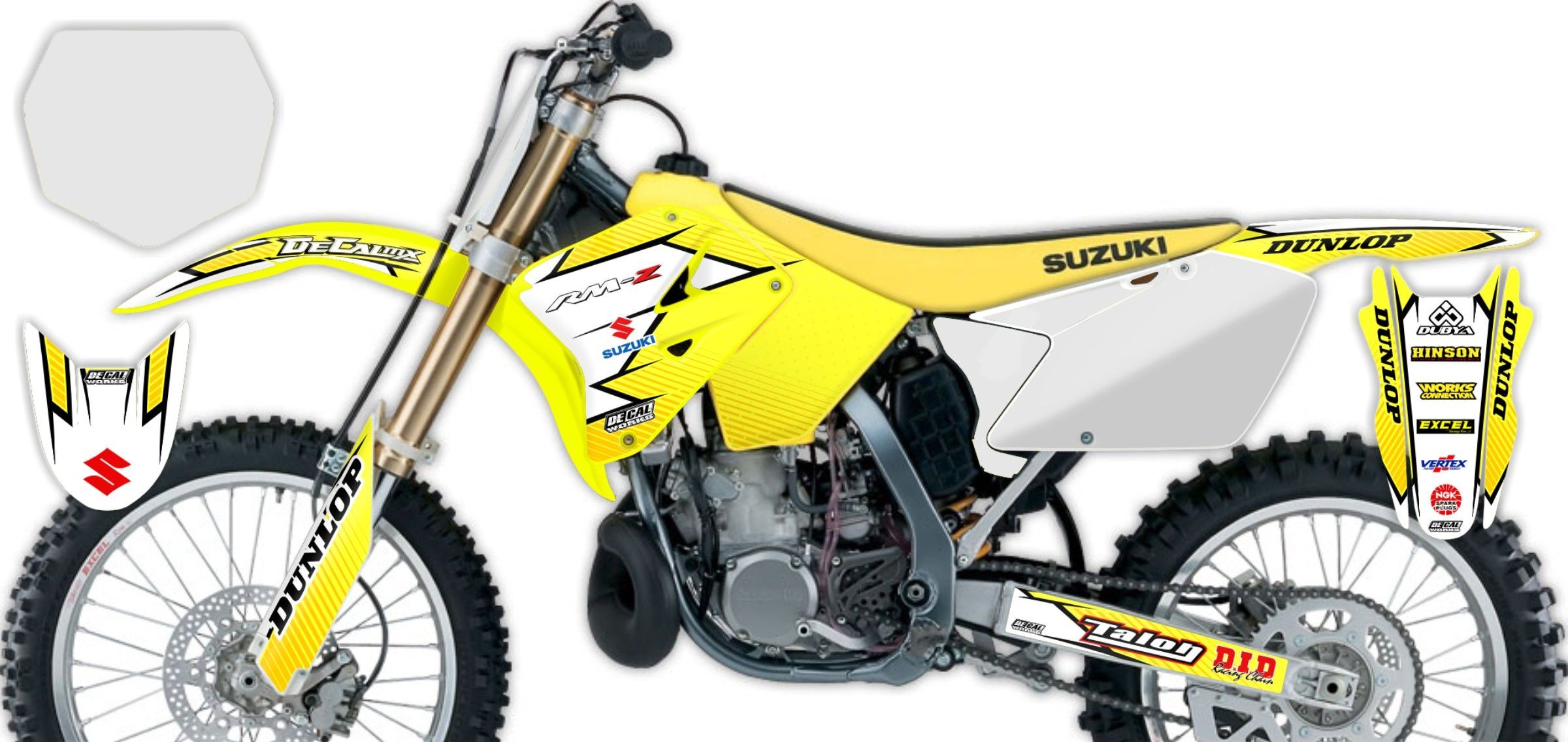 Suzuki RM125 Yellow/White T-11 Ready Made Complete Graphics Kit