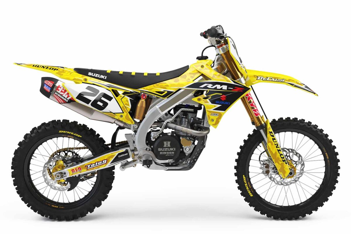Suzuki RM125 Yellow/Black Traditional Camo Ready Made Full Graphics Kit
