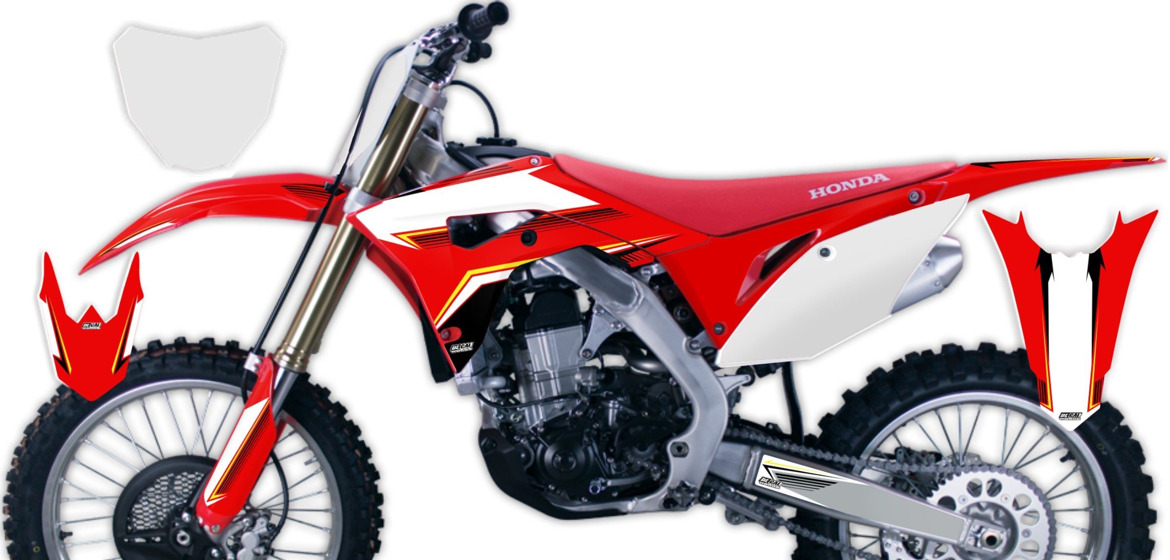Honda CRF450 Red/White T-12 Semi Custom Complete Graphics Kit