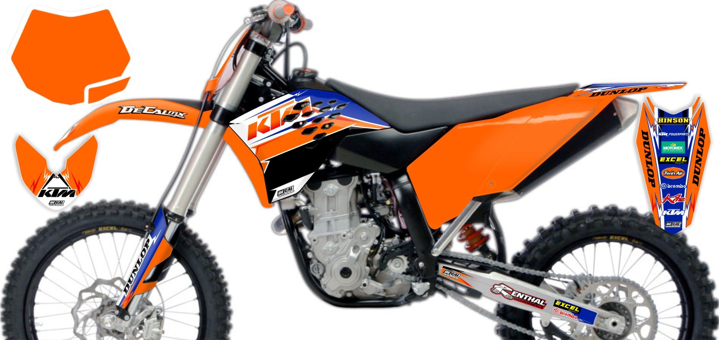 KTM SXF White/Blue T-15 Number Plate Graphics Kit