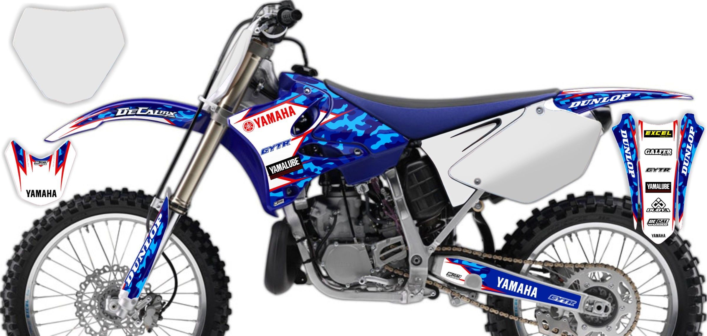 Yamaha YZ250 Blue/White Traditional Camo Ready Made Complete Graphics Kit