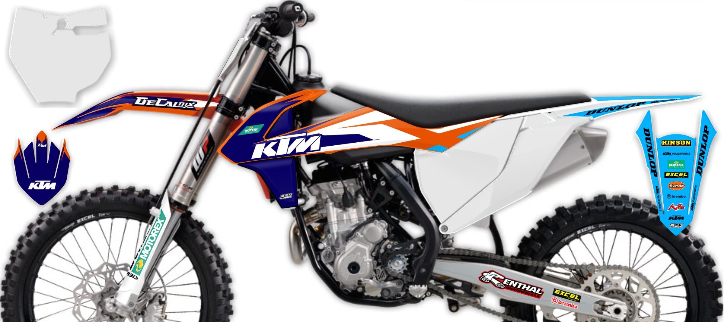 KTM SXF Orange/Navy Factory 3 Number Plate Graphics Kit