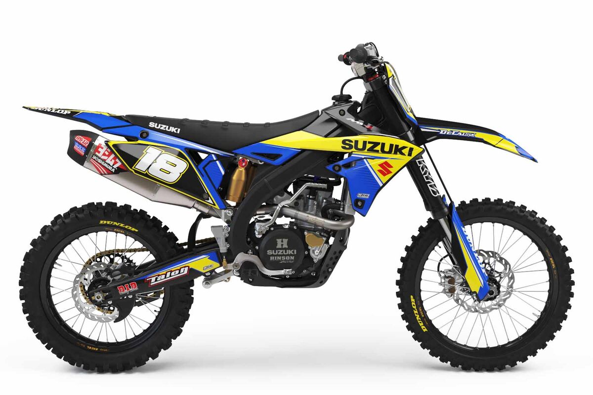 Suzuki RM250 Grey/Black Factory 18 Semi Custom Complete Graphics Kit