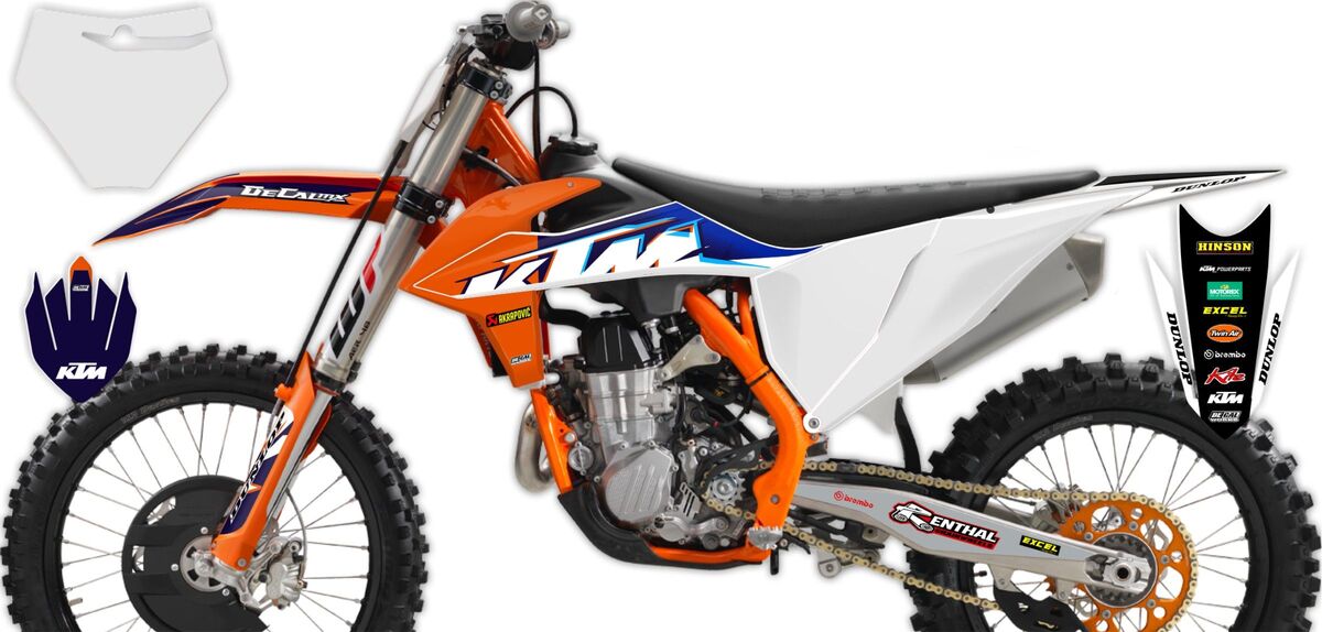 KTM SXF Blue/Orange OEM 22 Number Plate Graphics Kit