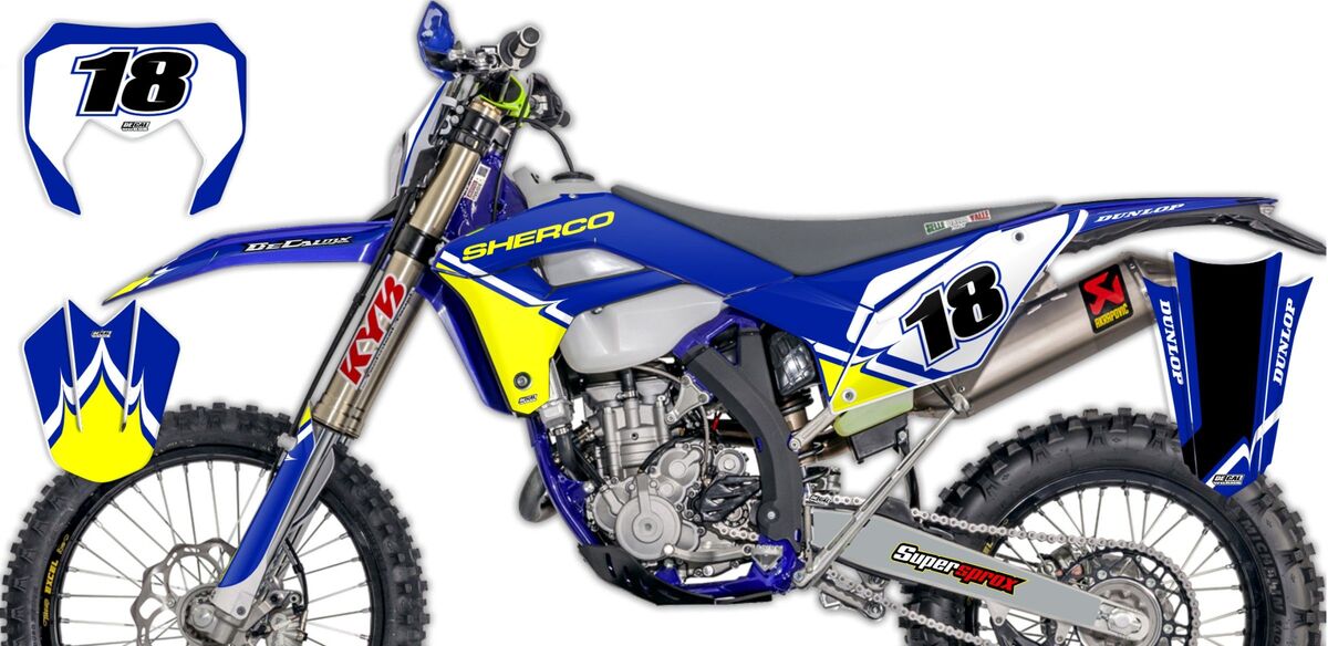Sherco SEF Blue/Yellow T-18 Number Plate Graphics Kit
