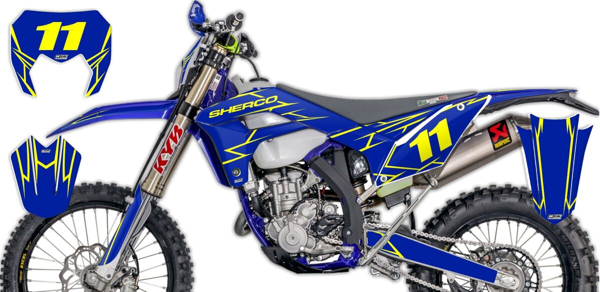 Sherco SEF Blue/Yellow T-11 Number Plate Graphics Kit