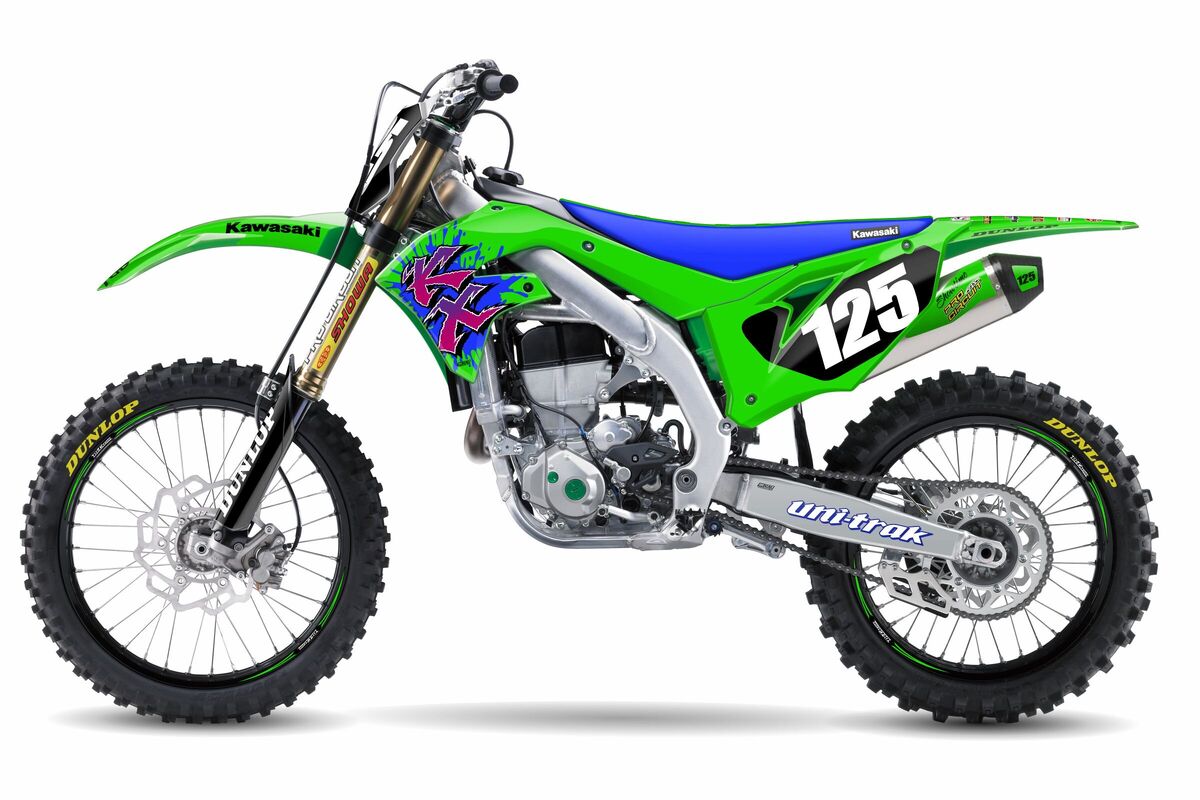 Kawasaki KX250F Green 90 Retro Semi Custom Complete Graphics Kit