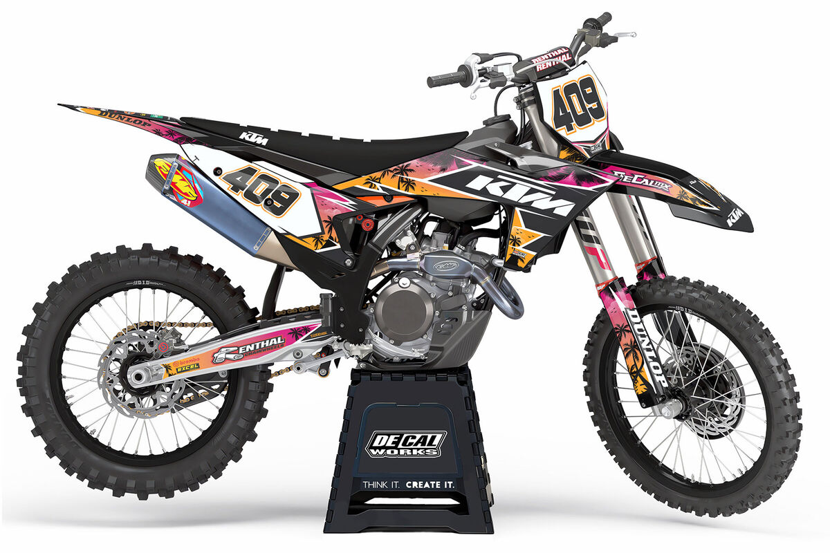 KTM SXF Navy/Orange Palm Tree Design Semi Custom Complete Graphics Kit