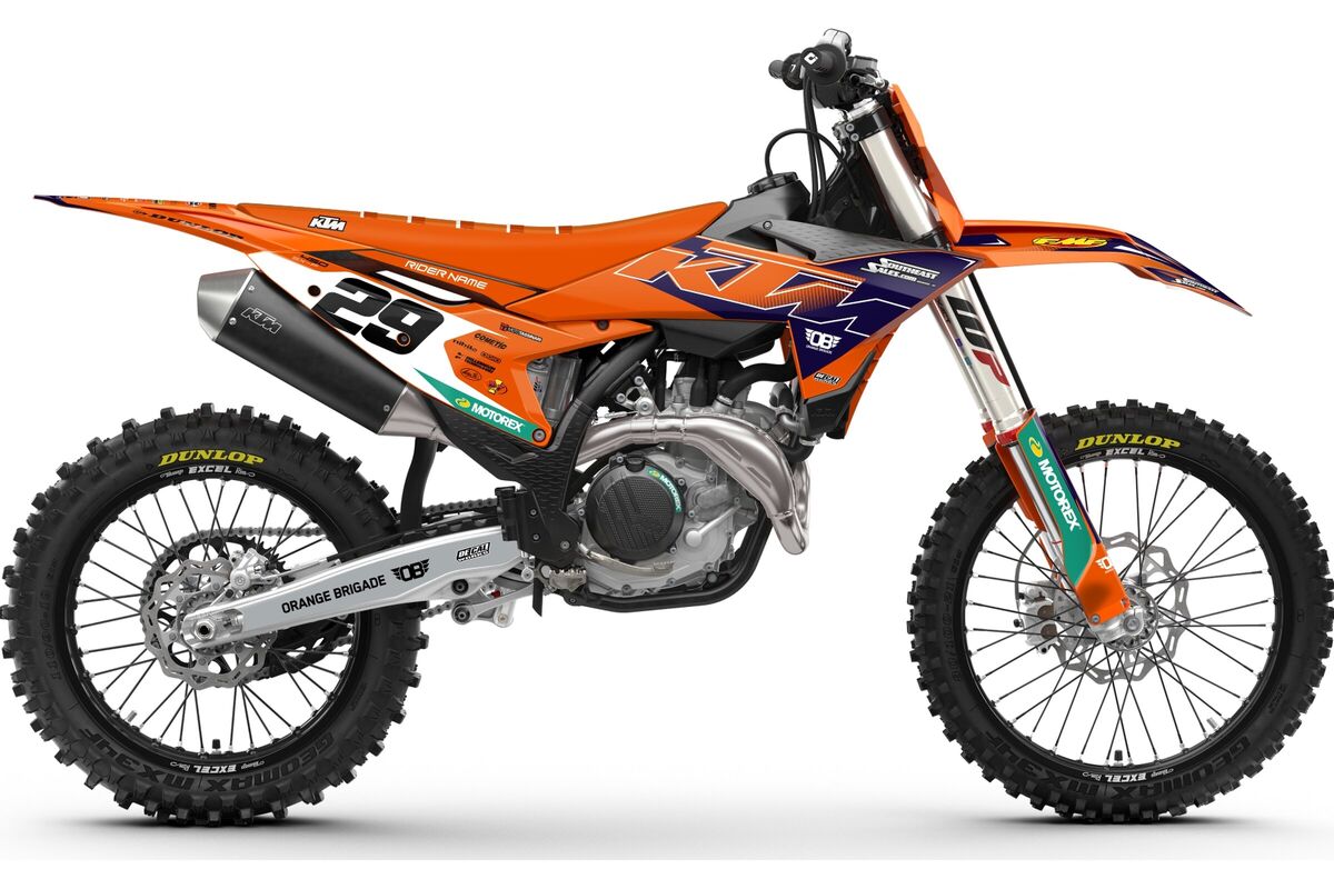 KTM SXF Blue/Orange Orange Brigade Semi Custom Rad Graphics Kit