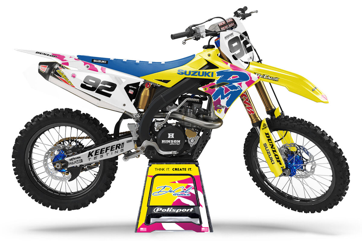 Suzuki RMZ450 White/Yellow 92 Retro Design Ready Made Complete Graphics Kit