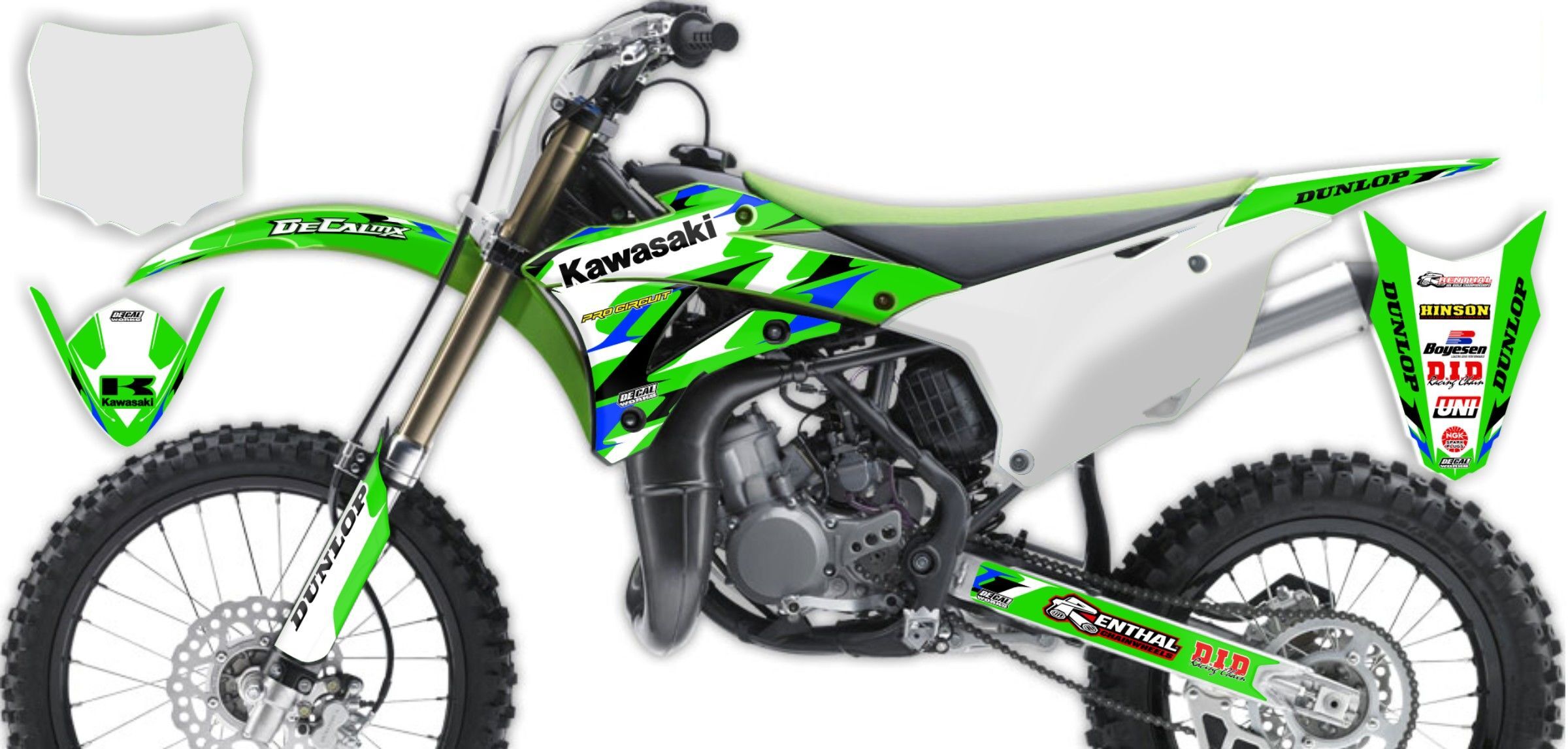 Kawasaki KX85 Green/White T-6 Ready Made Rad Graphics Kit