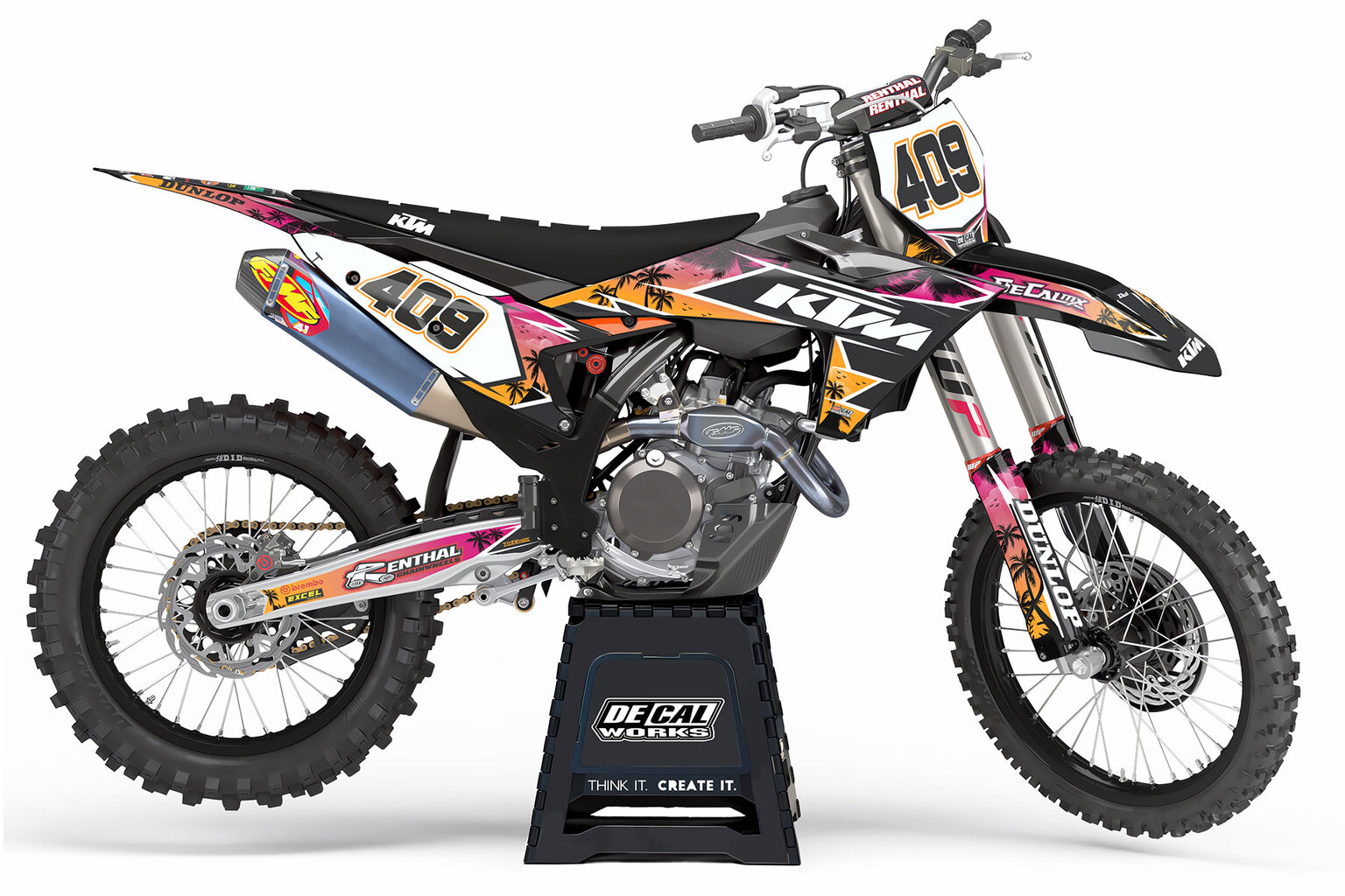 KTM SXF Navy/Orange Palm Tree Design Semi Custom Complete Graphics Kit